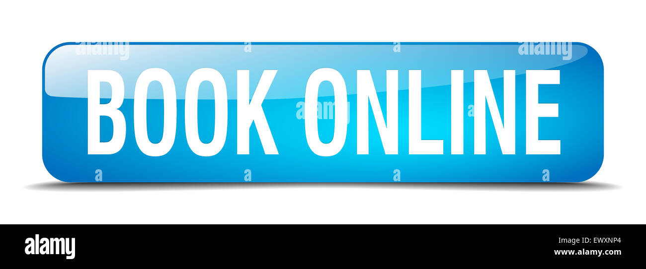 book online blue square 3d realistic isolated web button Stock Photo ...