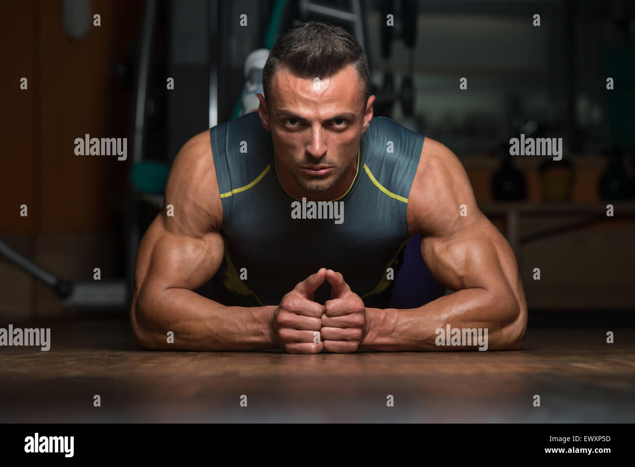 Young Athlete Doing Pushups As Part Of Bodybuilding Training Stock ...
