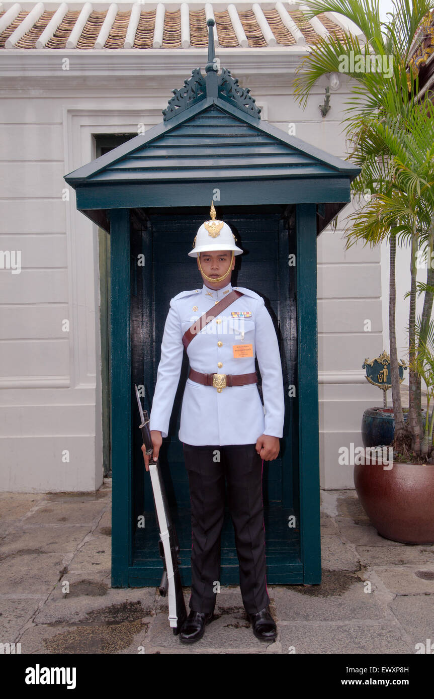 A soldier of the Royal Guards stands at the entrance of the Grand ...