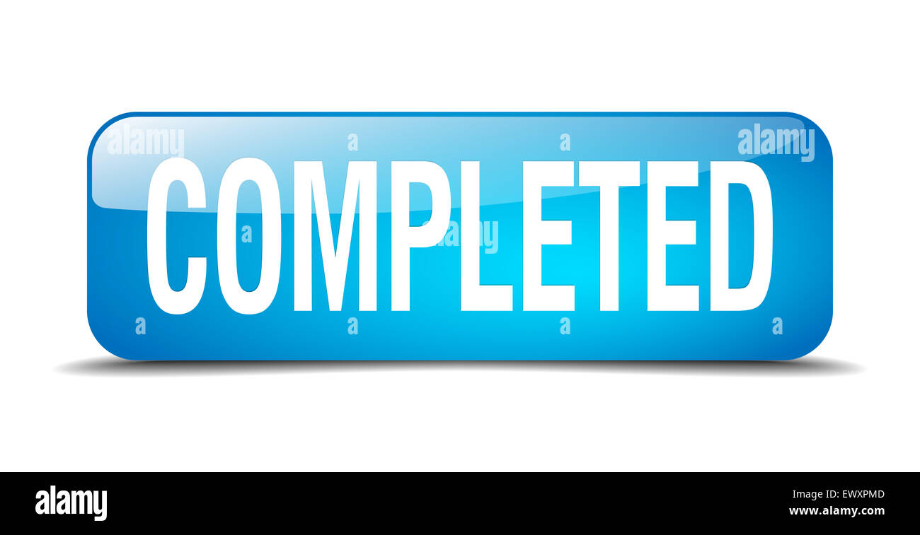 completed blue square 3d realistic isolated web button Stock Photo - Alamy