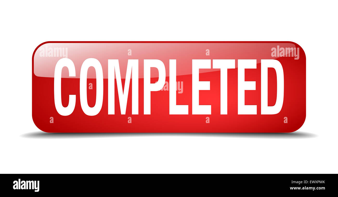 completed red square 3d realistic isolated web button Stock Photo - Alamy