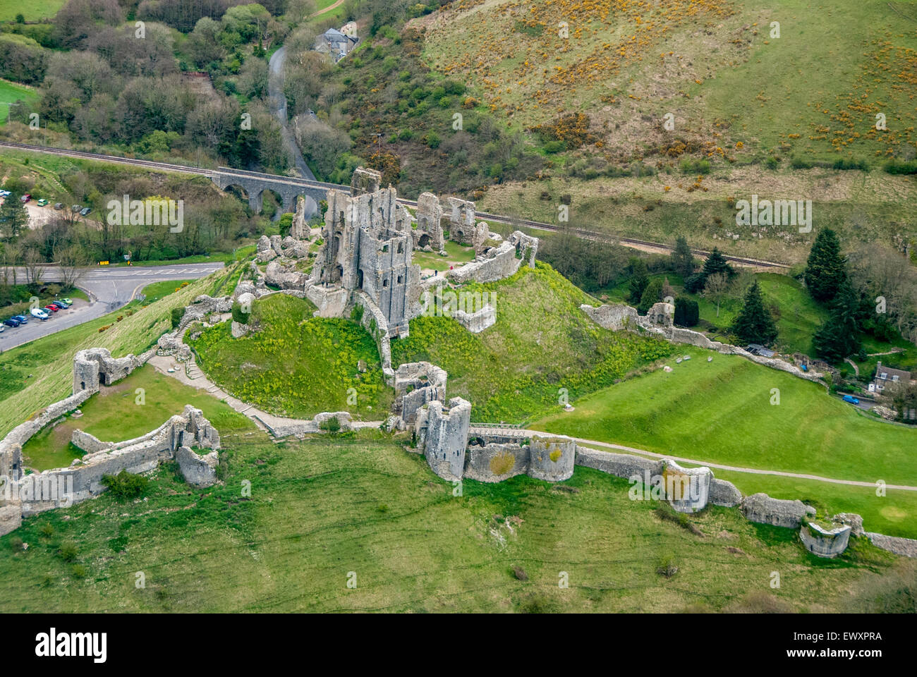 Aerial images of Corfe Castle Dorset United Kingdom Stock Photo - Alamy