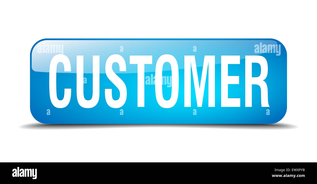 customer blue square 3d realistic isolated web button Stock Photo - Alamy