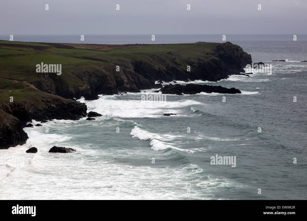 Stormy weather on the Lizard Peninsula coast, Cornwall, England, UK ...