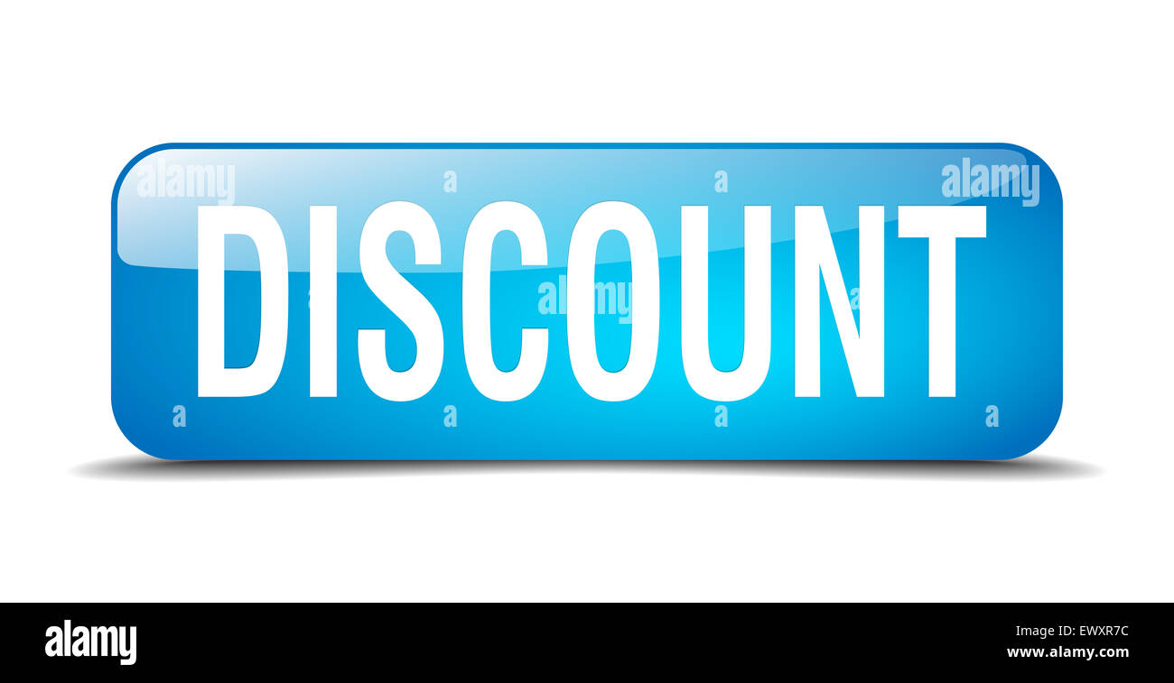 discount blue square 3d realistic isolated web button Stock Photo - Alamy