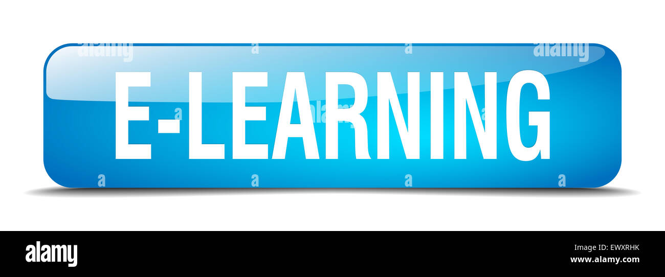 e-learning blue square 3d realistic isolated web button Stock Photo - Alamy