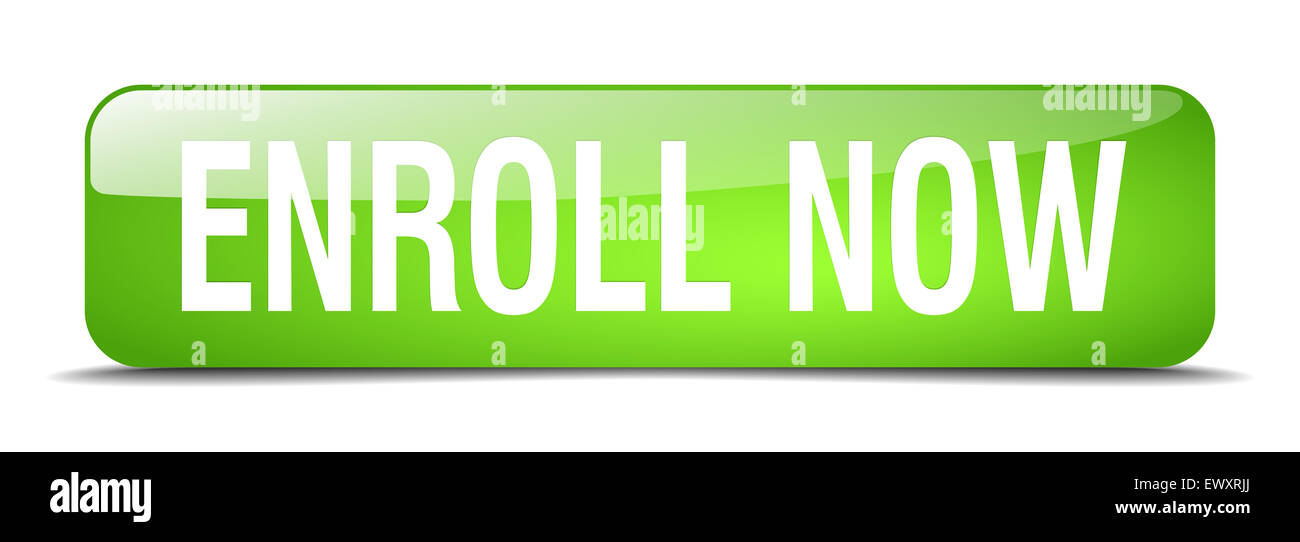 enroll now green square 3d realistic isolated web button Stock Photo ...