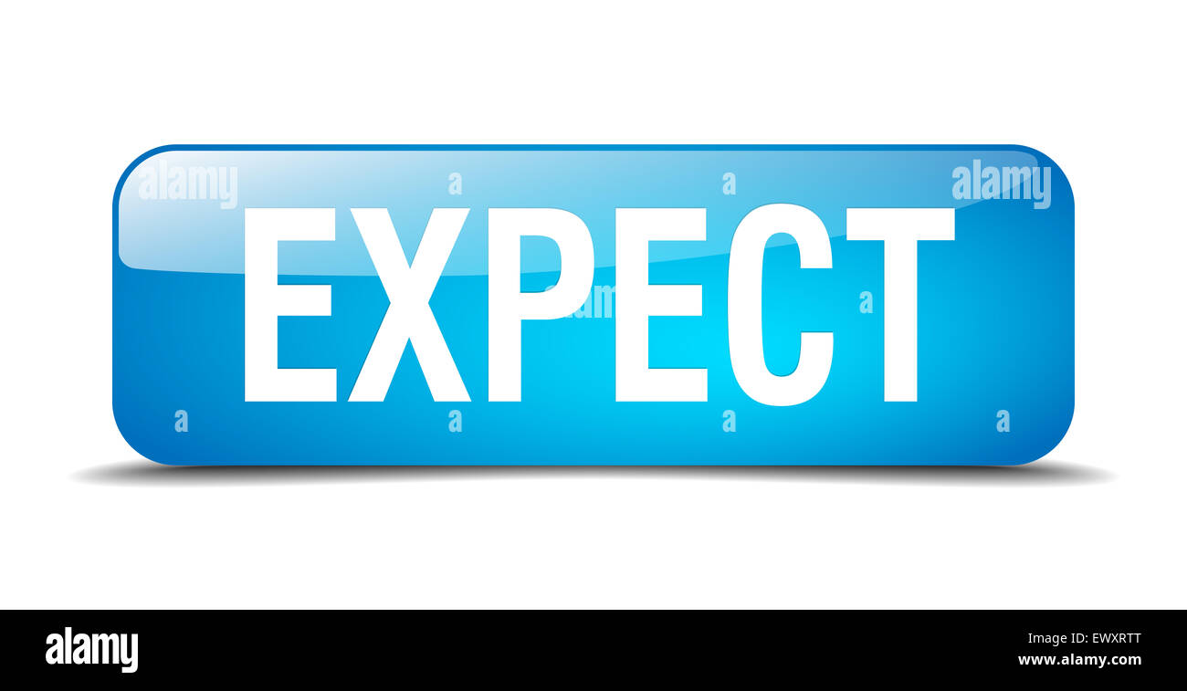 expect blue square 3d realistic isolated web button Stock Photo - Alamy