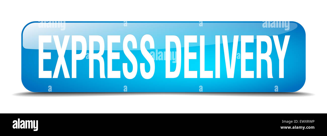 express delivery blue square 3d realistic isolated web button Stock ...
