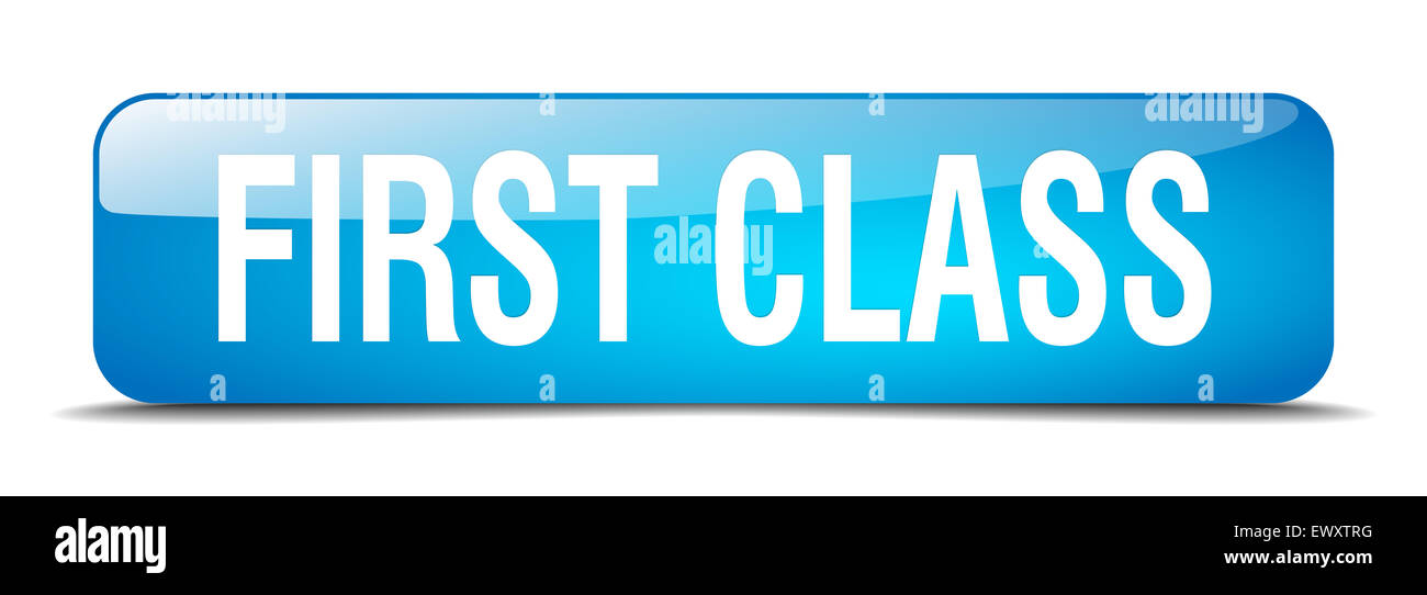 first class blue square 3d realistic isolated web button Stock Photo ...