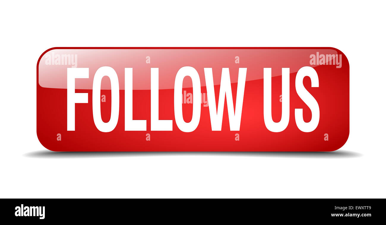 follow us red square 3d realistic isolated web button Stock Photo - Alamy