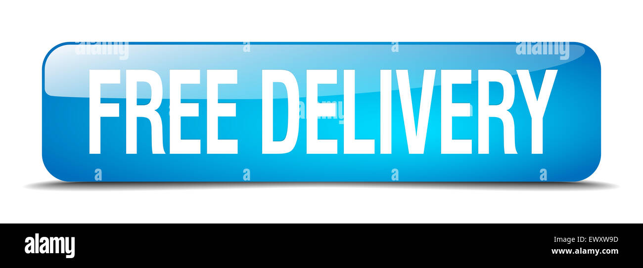 free delivery blue square 3d realistic isolated web button Stock Photo ...