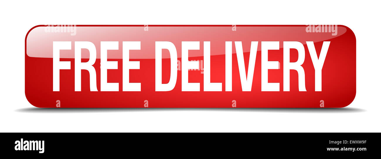 free delivery red square 3d realistic isolated web button Stock Photo ...