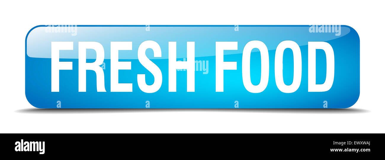 fresh food blue square 3d realistic isolated web button Stock Photo - Alamy