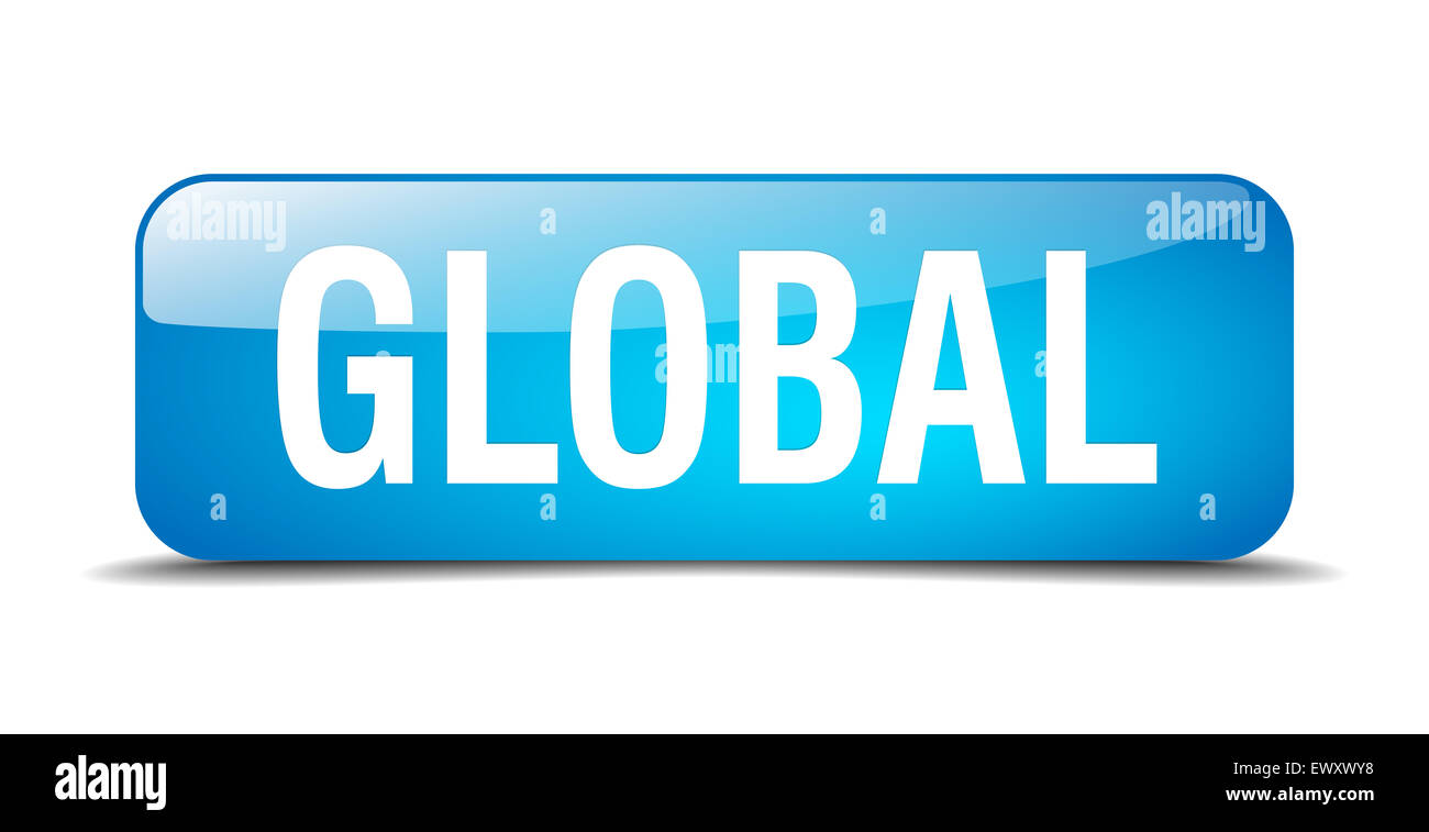 global blue square 3d realistic isolated web button Stock Photo - Alamy