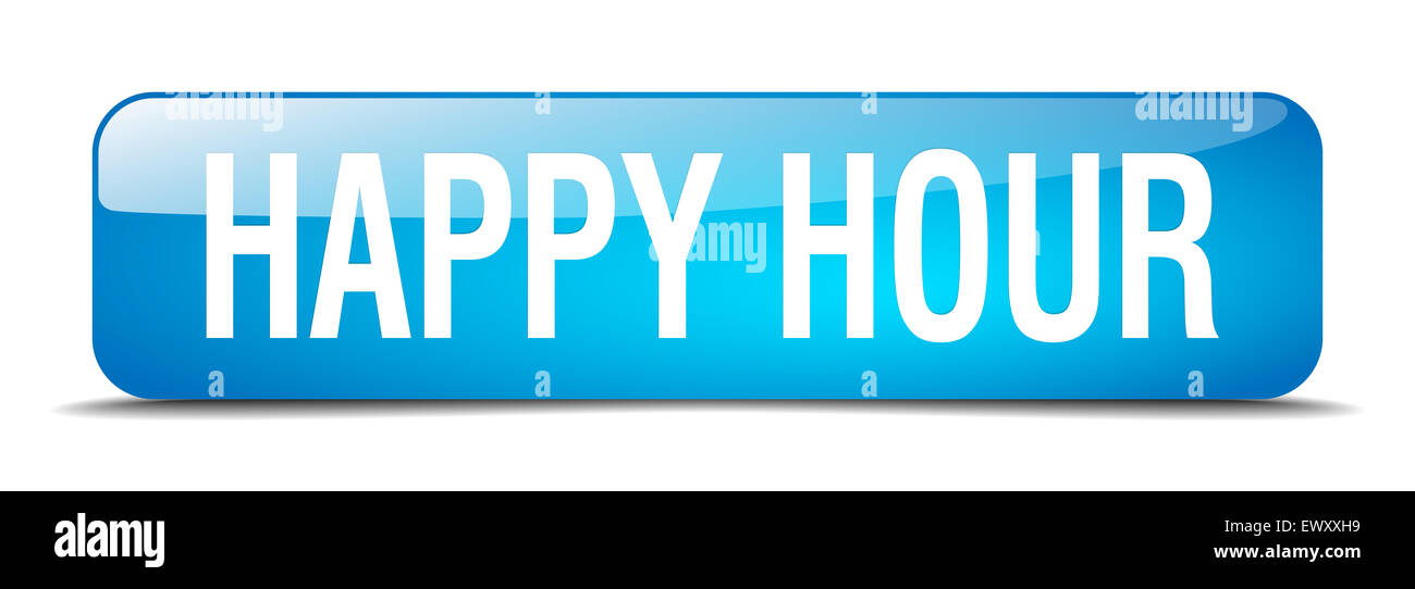 happy hour blue square 3d realistic isolated web button Stock Photo - Alamy