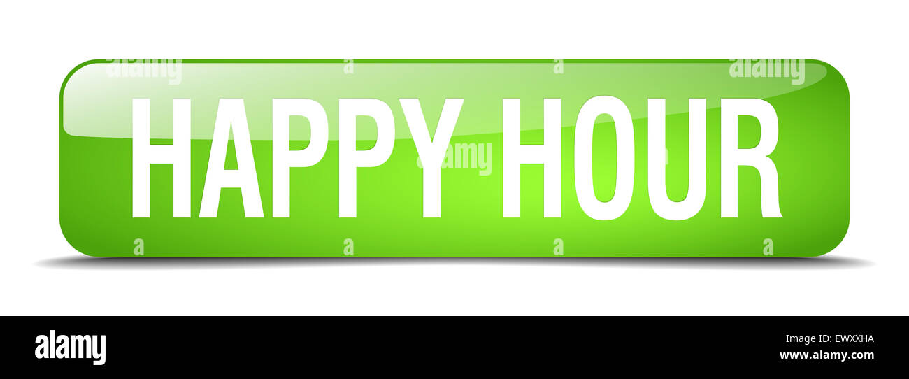 happy hour green square 3d realistic isolated web button Stock Photo ...