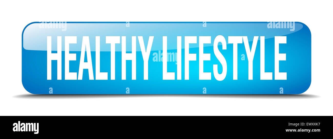 healthy lifestyle blue square 3d realistic isolated web button Stock ...
