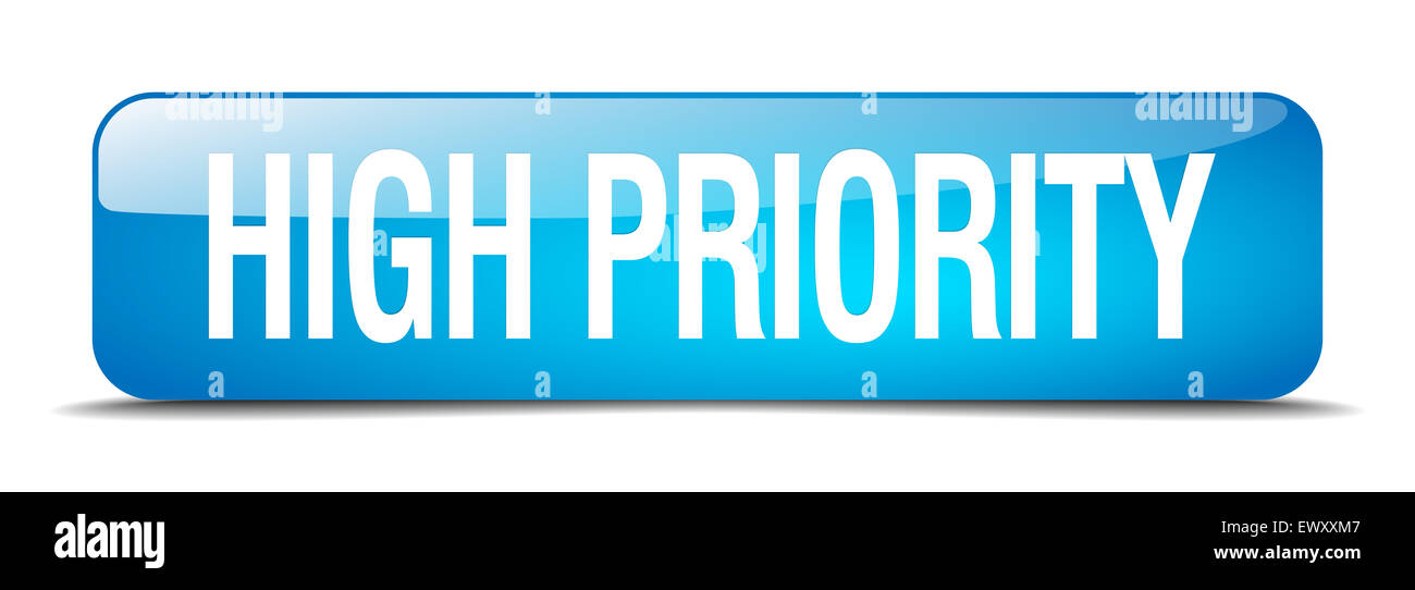 high priority blue square 3d realistic isolated web button Stock Photo ...
