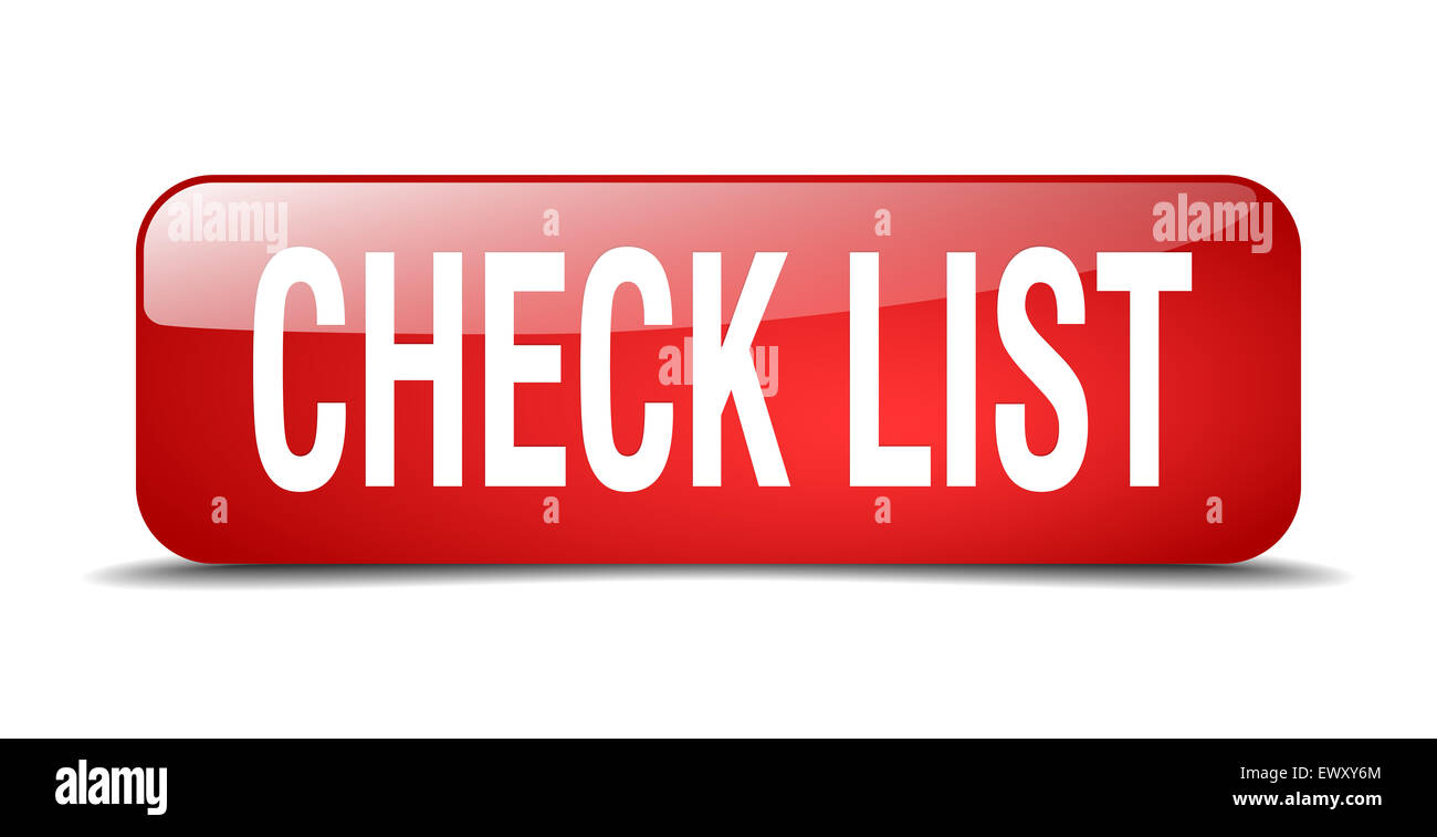 check list red square 3d realistic isolated web button Stock Photo - Alamy