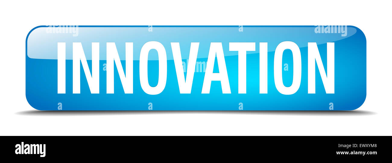 innovation blue square 3d realistic isolated web button Stock Photo - Alamy