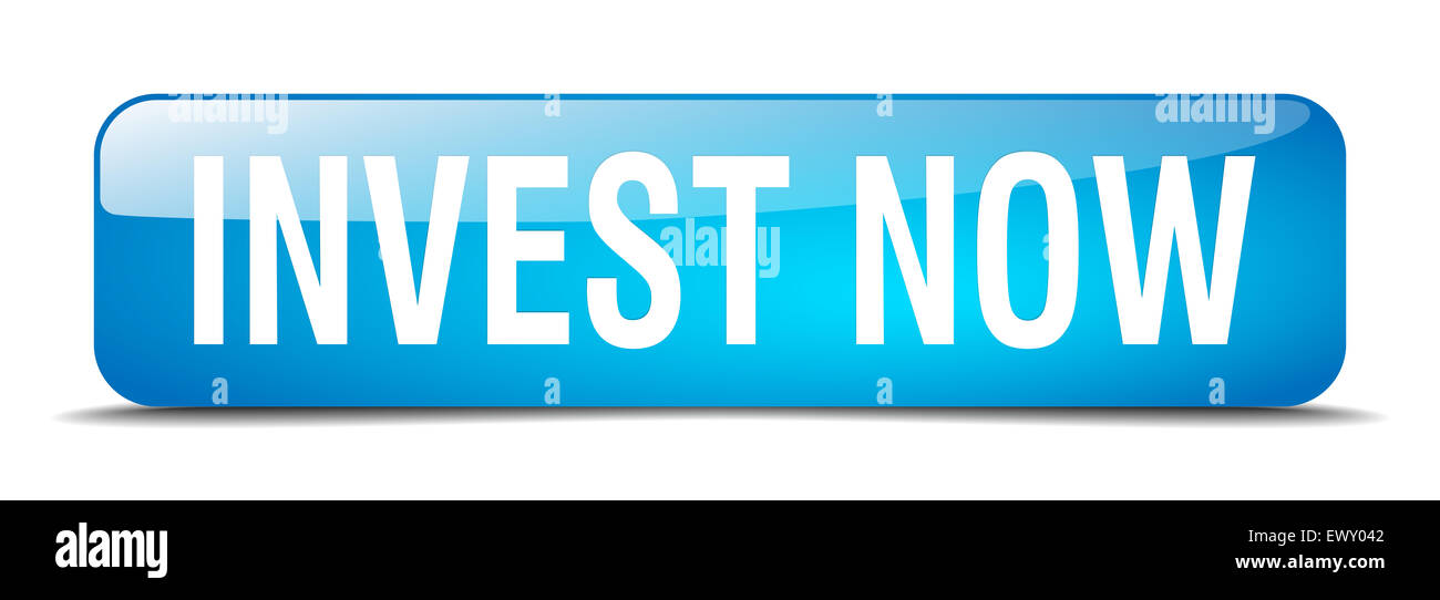 invest now blue square 3d realistic isolated web button Stock Photo - Alamy