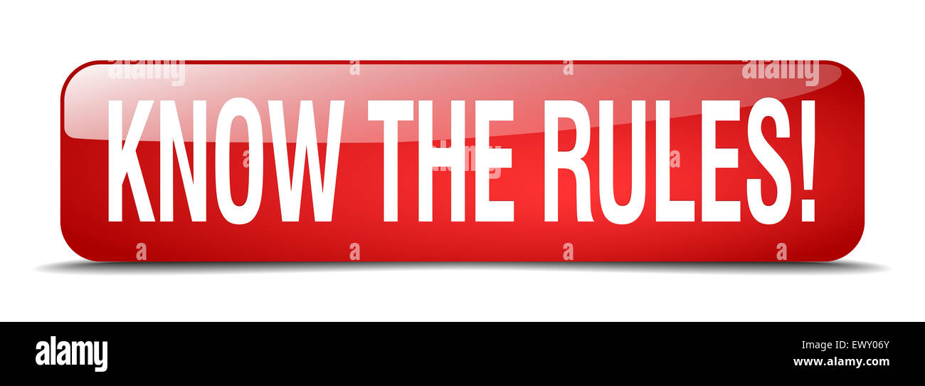 know the rules! red square 3d realistic isolated web button Stock Photo ...