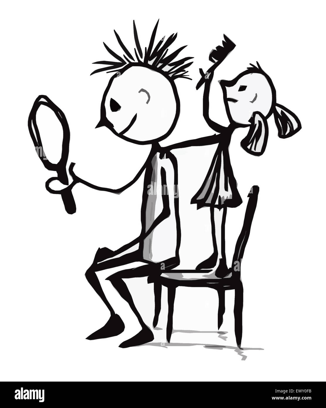 Little stick girl playing hairdresser Stock Photo - Alamy
