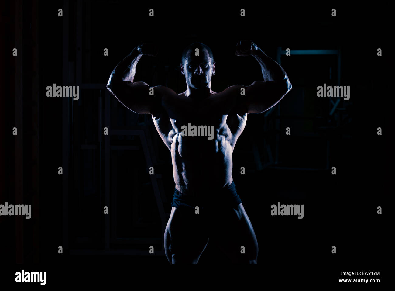 Serious Bodybuilder Standing In The Gym And Flexing Muscles Stock Photo ...