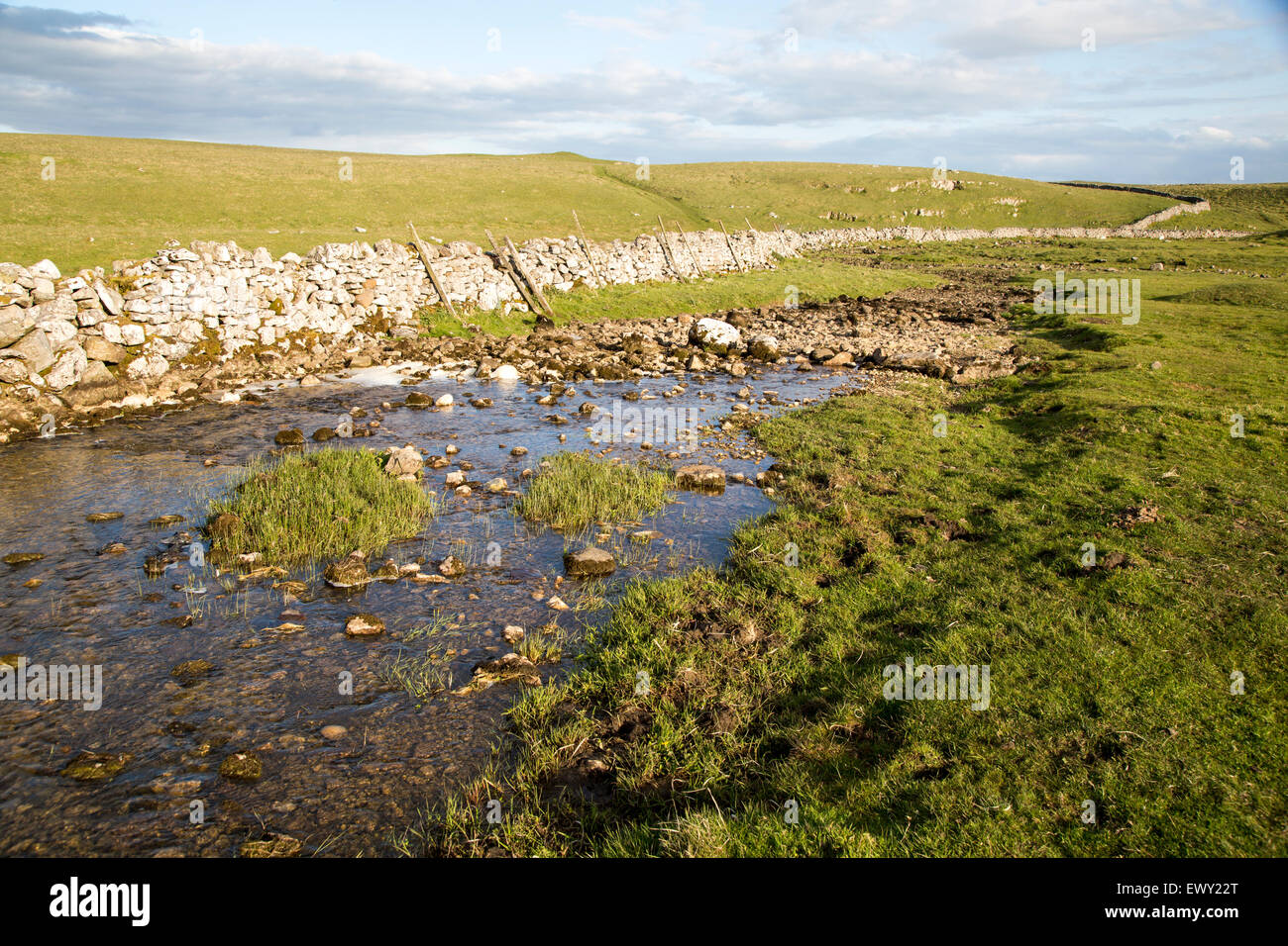 Stream sinking underground in limestone rock, Malham, Yorkshire Dales ...