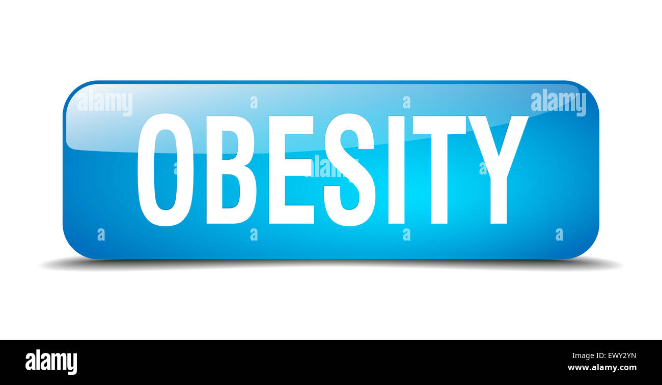 obesity blue square 3d realistic isolated web button Stock Photo - Alamy