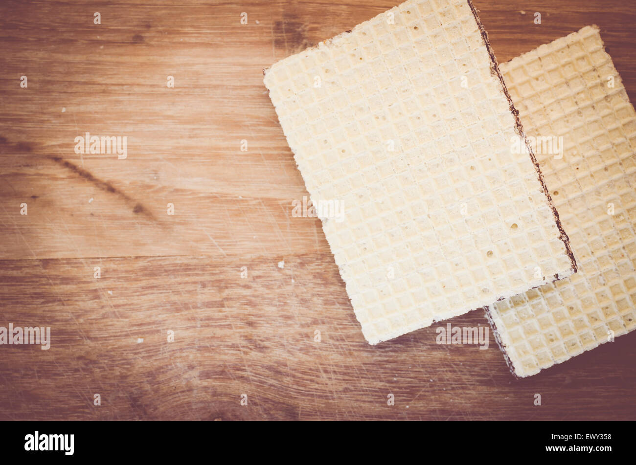crisp and tasty wafers on a natural wood surface Stock Photo - Alamy