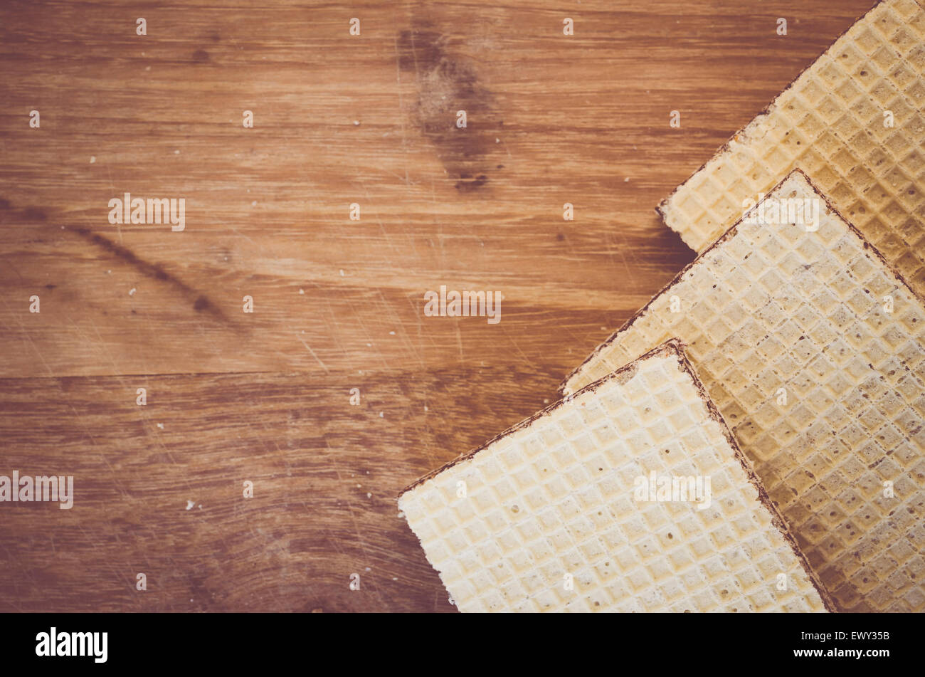 crisp and tasty wafers on a natural wood surface Stock Photo - Alamy