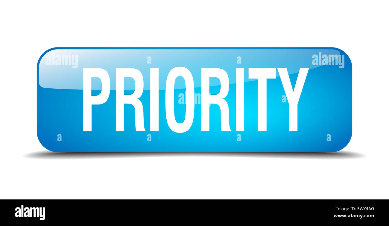 priority blue square 3d realistic isolated web button Stock Photo - Alamy