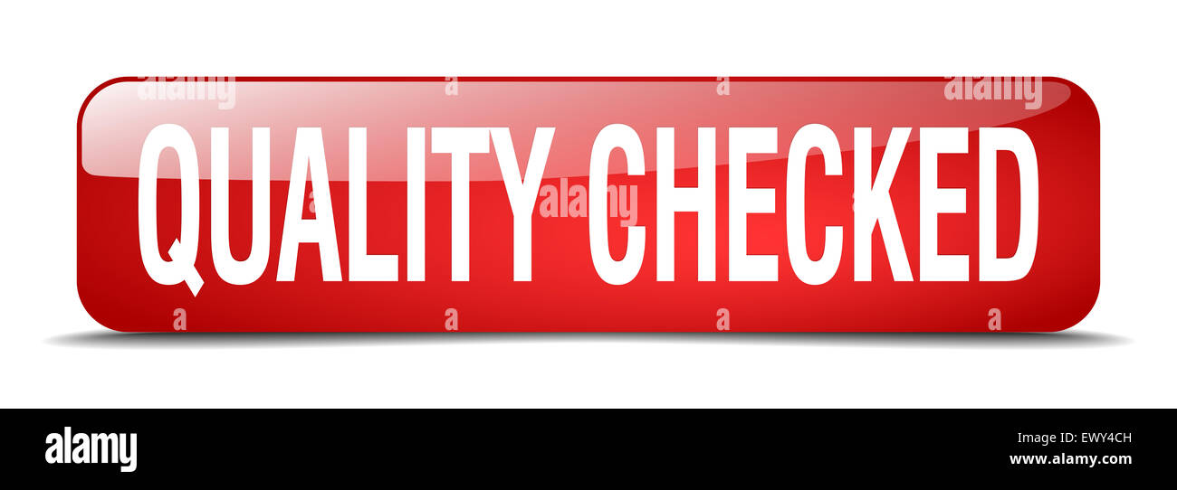 quality checked red square 3d realistic isolated web button Stock Photo ...