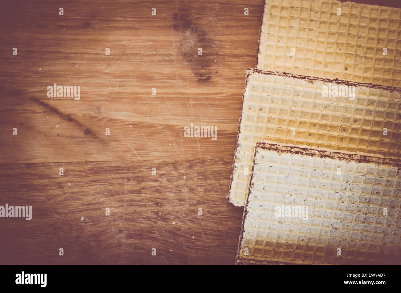 crisp and tasty wafers on a natural wood surface Stock Photo - Alamy