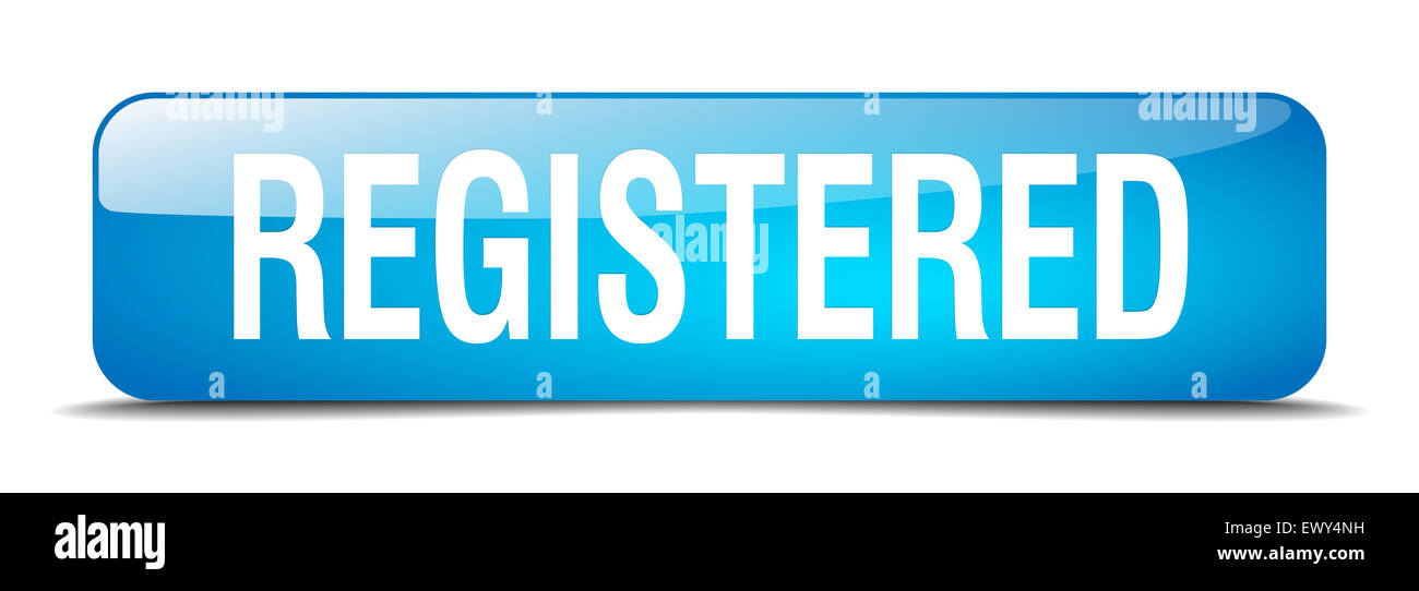 registered blue square 3d realistic isolated web button Stock Photo - Alamy