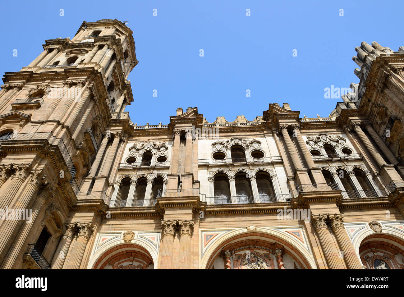 Facade of Malaga Cathedral "La Manquita" (The One-Armed Lady) in old ...