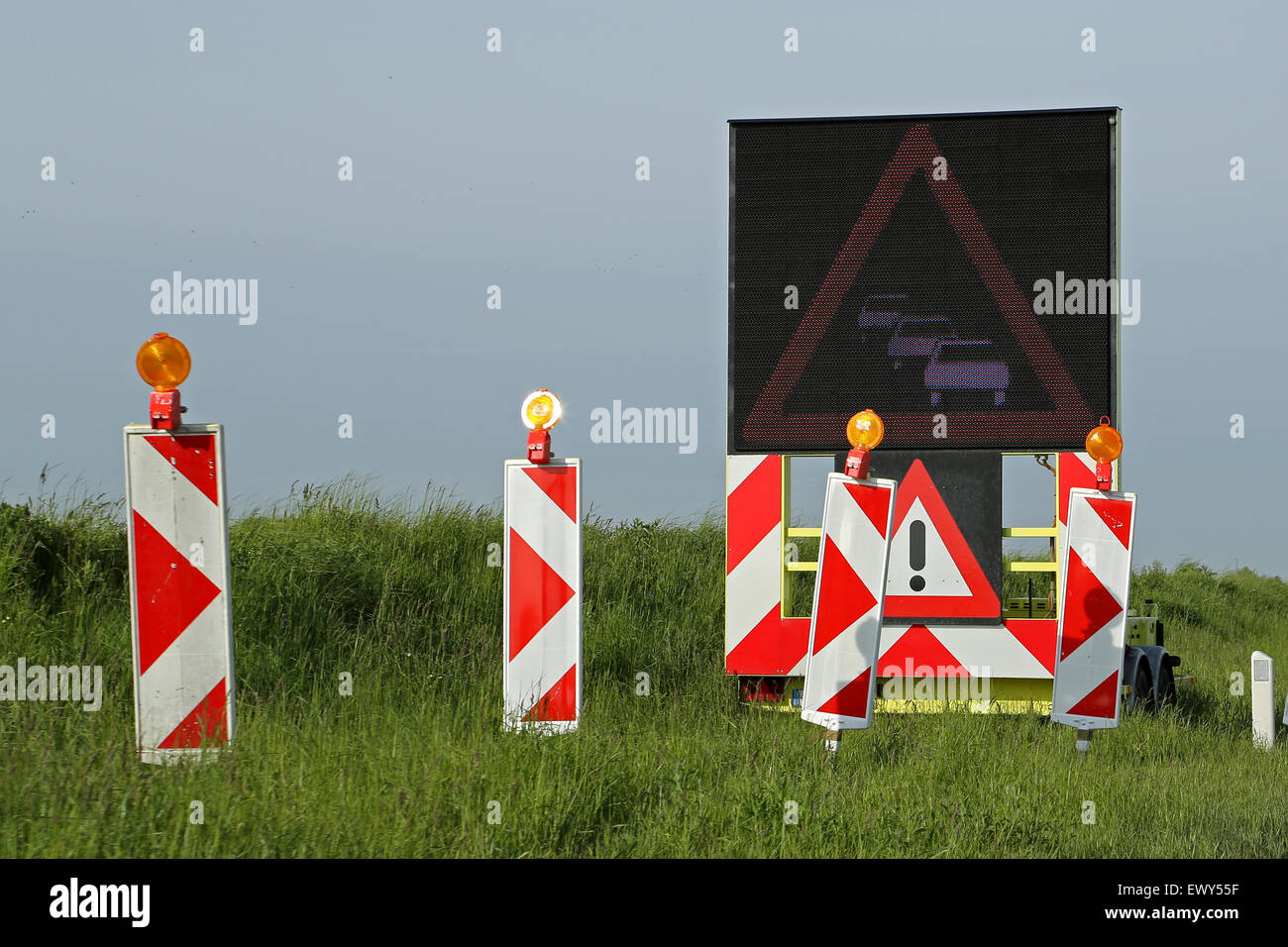 Digital bulletin board to announce road works Stock Photo - Alamy