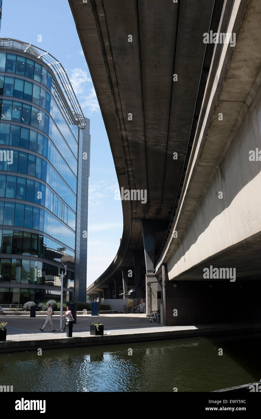 Westway flyover in Paddington London passing over the Grand Union Canal ...