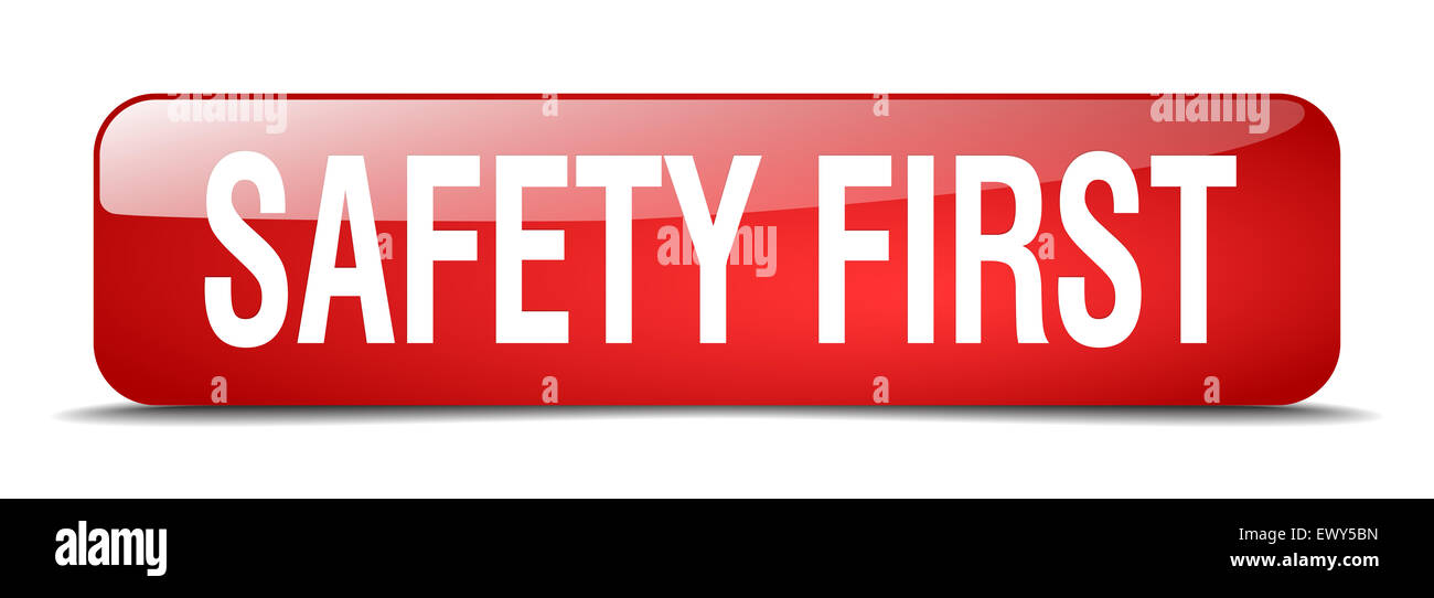 safety first red square 3d realistic isolated web button Stock Photo ...
