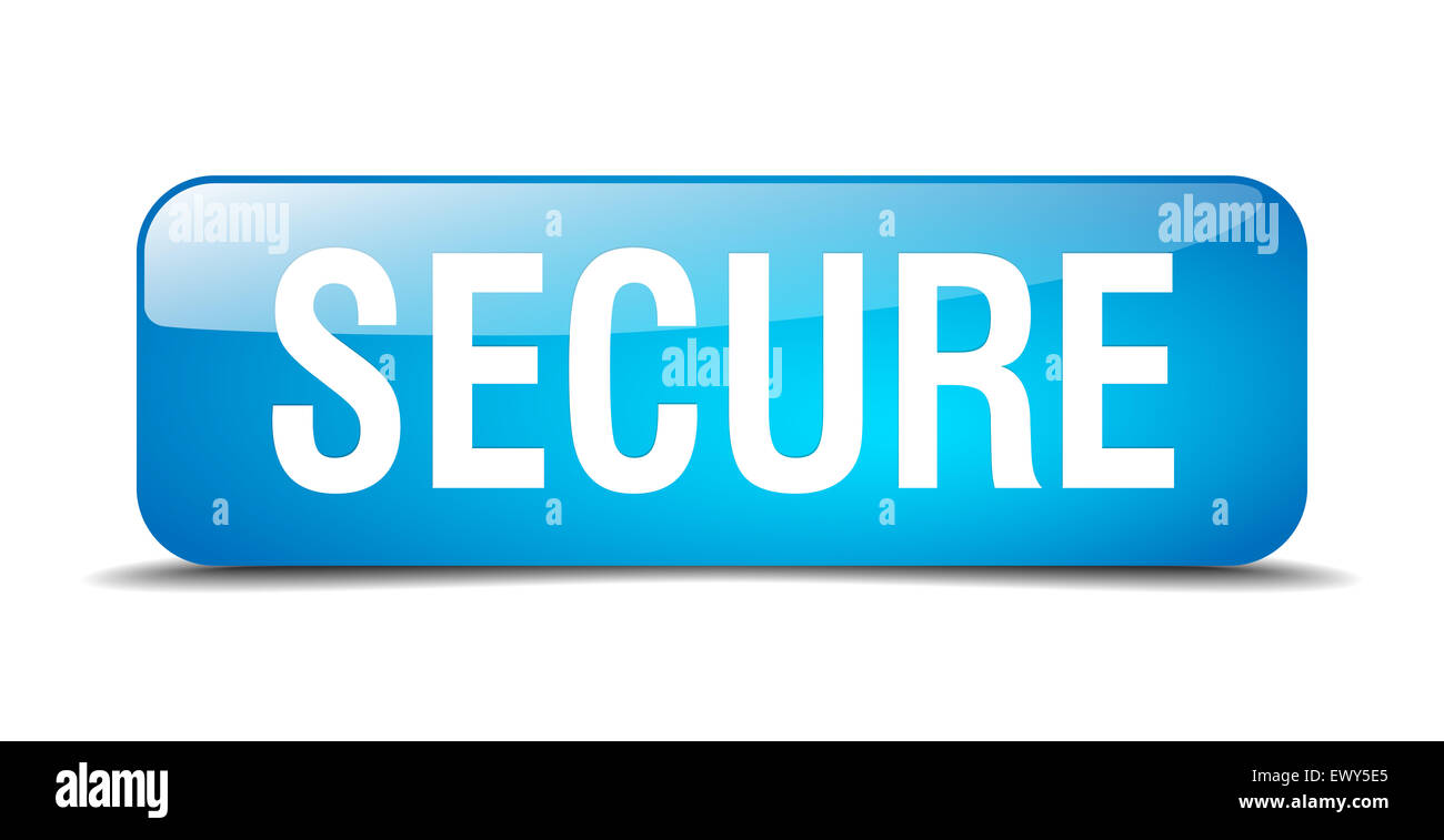 secure blue square 3d realistic isolated web button Stock Photo - Alamy