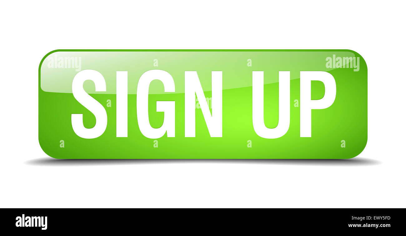 sign up green square 3d realistic isolated web button Stock Photo - Alamy