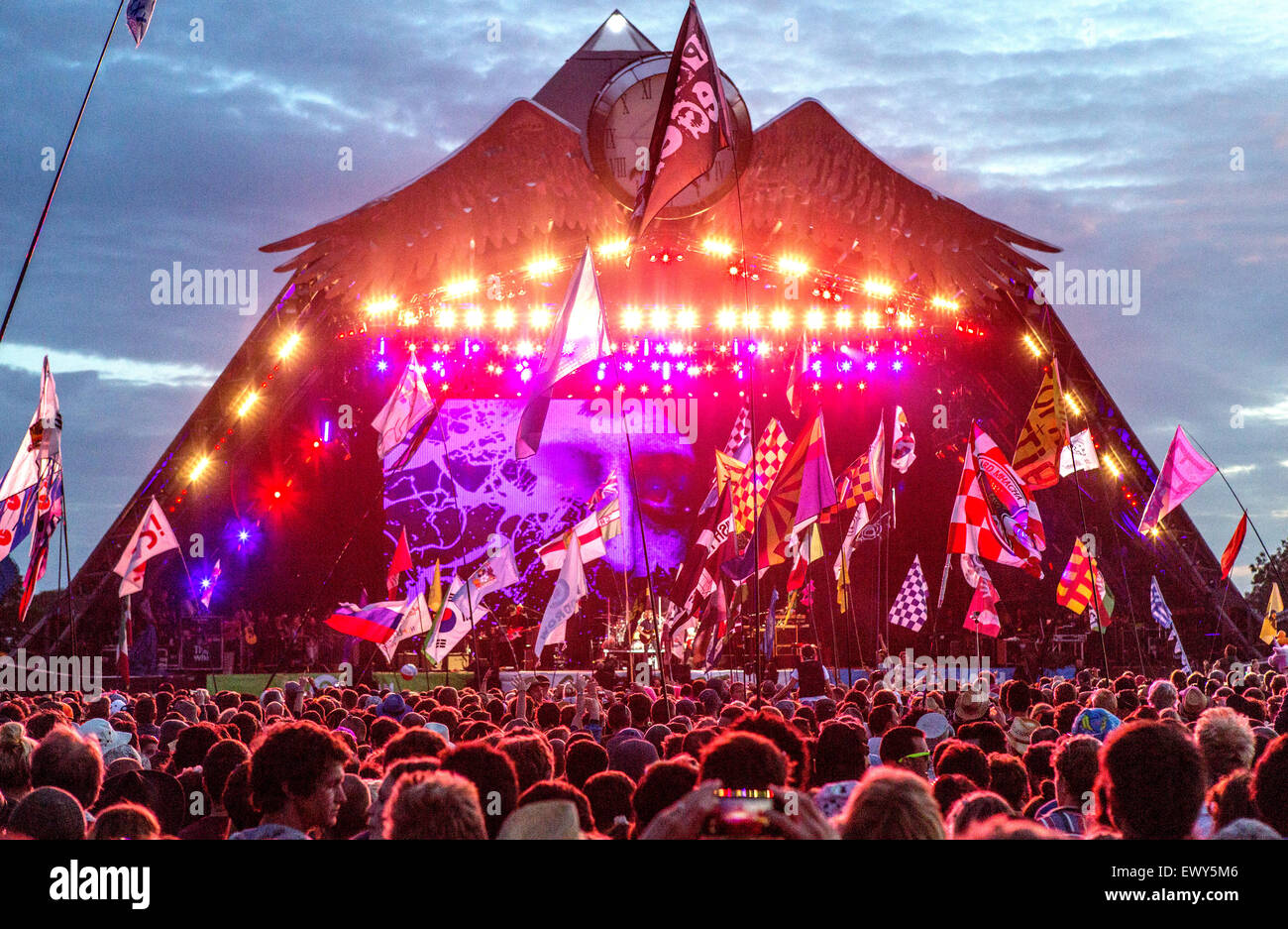 The Who Playing On The Pyramid Stage At Night Glastonbury Festival UK
