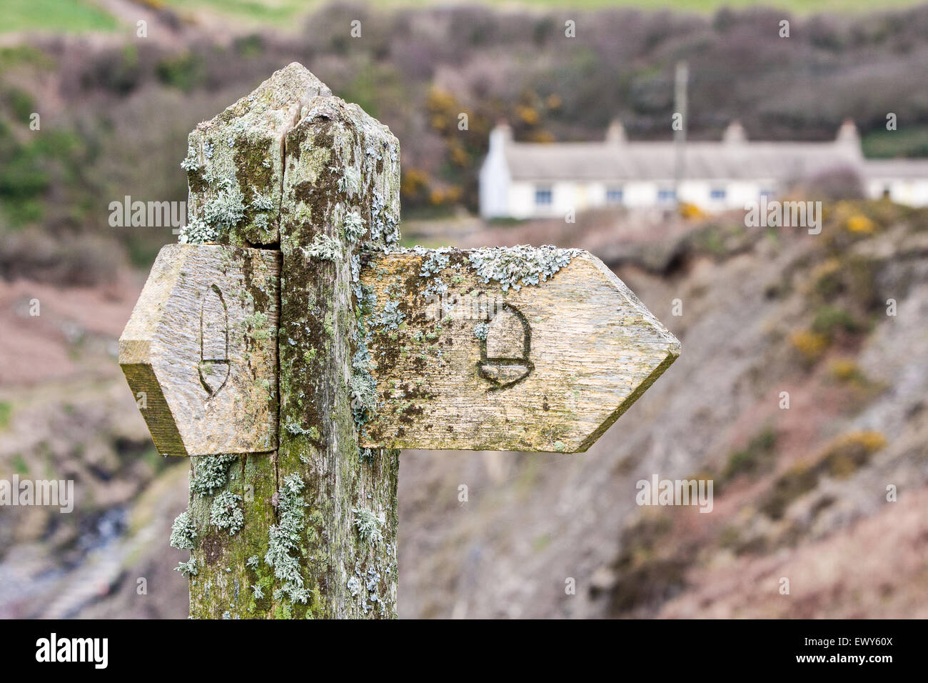 Old signpost/ fingerpost at Trefin village on Pembrokeshire Coast Path ...