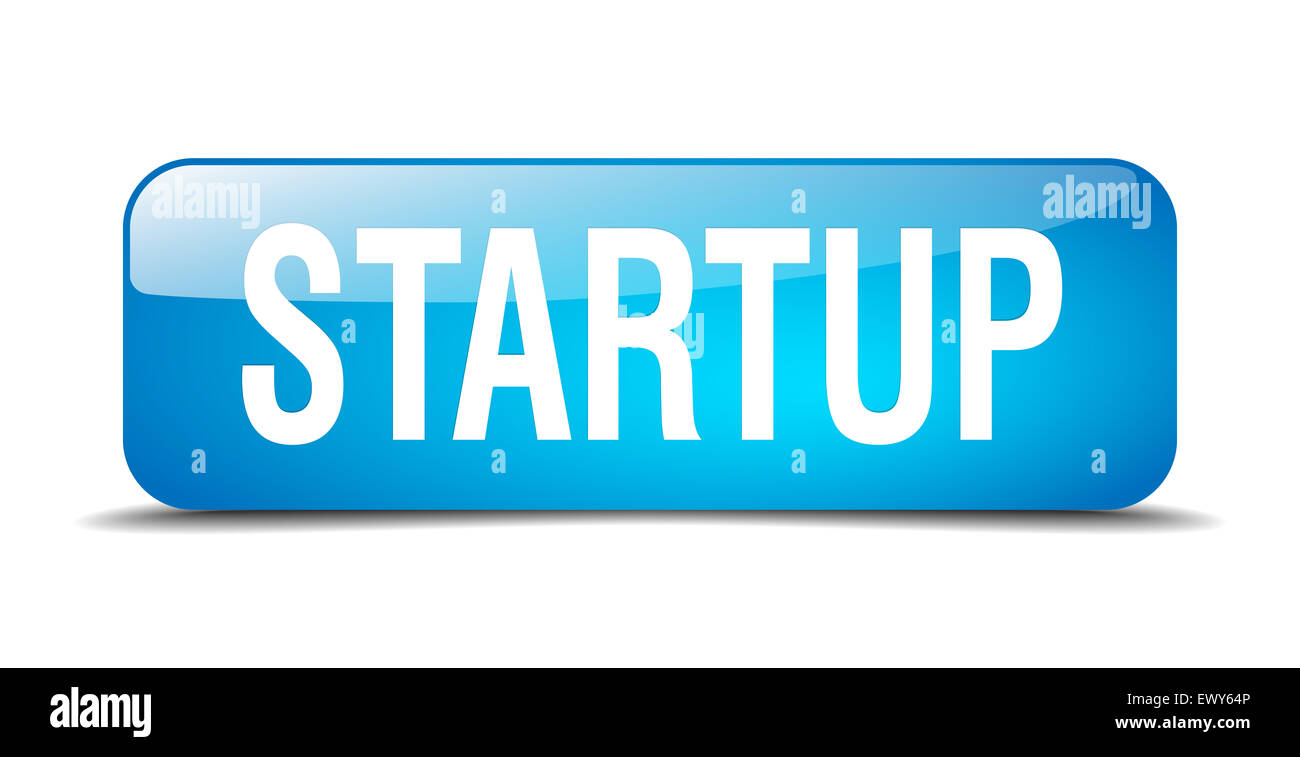 startup blue square 3d realistic isolated web button Stock Photo - Alamy