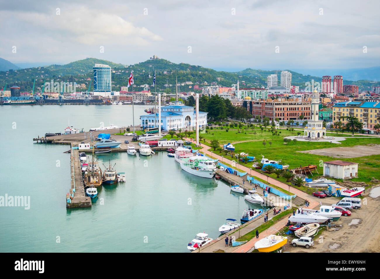 Batumi Sea Port with boats and passenger terminal. Georgia Stock Photo ...