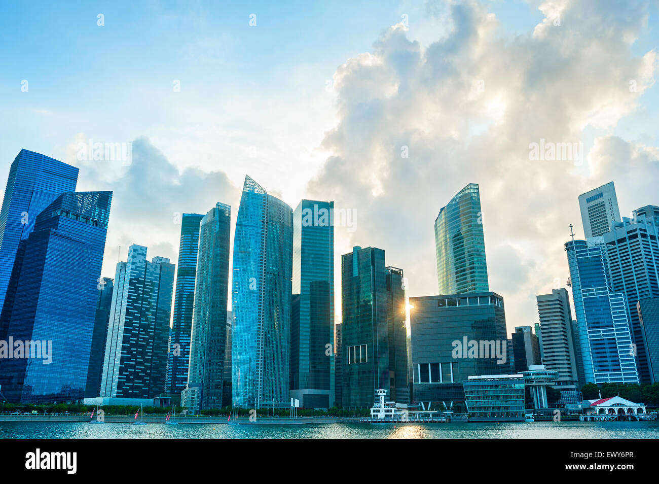 Modern architecture of Singapore Downtown Core at sunset Stock Photo ...