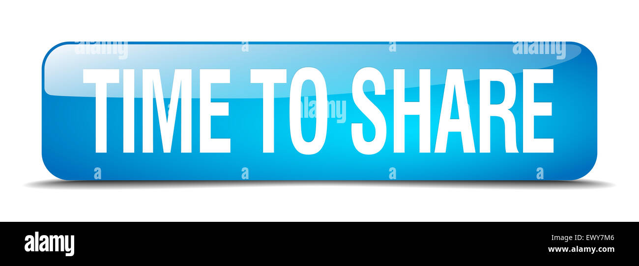 time to share blue square 3d realistic isolated web button Stock Photo ...