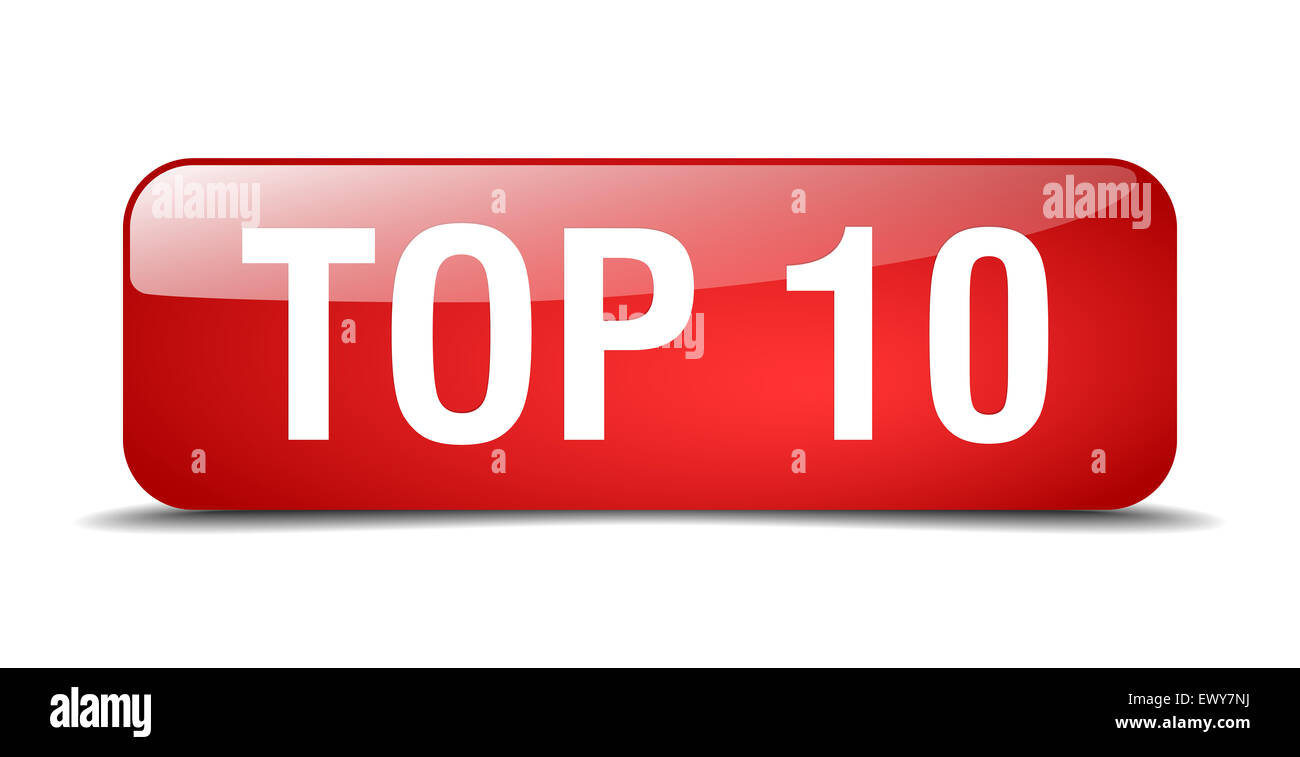 top 10 red square 3d realistic isolated web button Stock Photo - Alamy